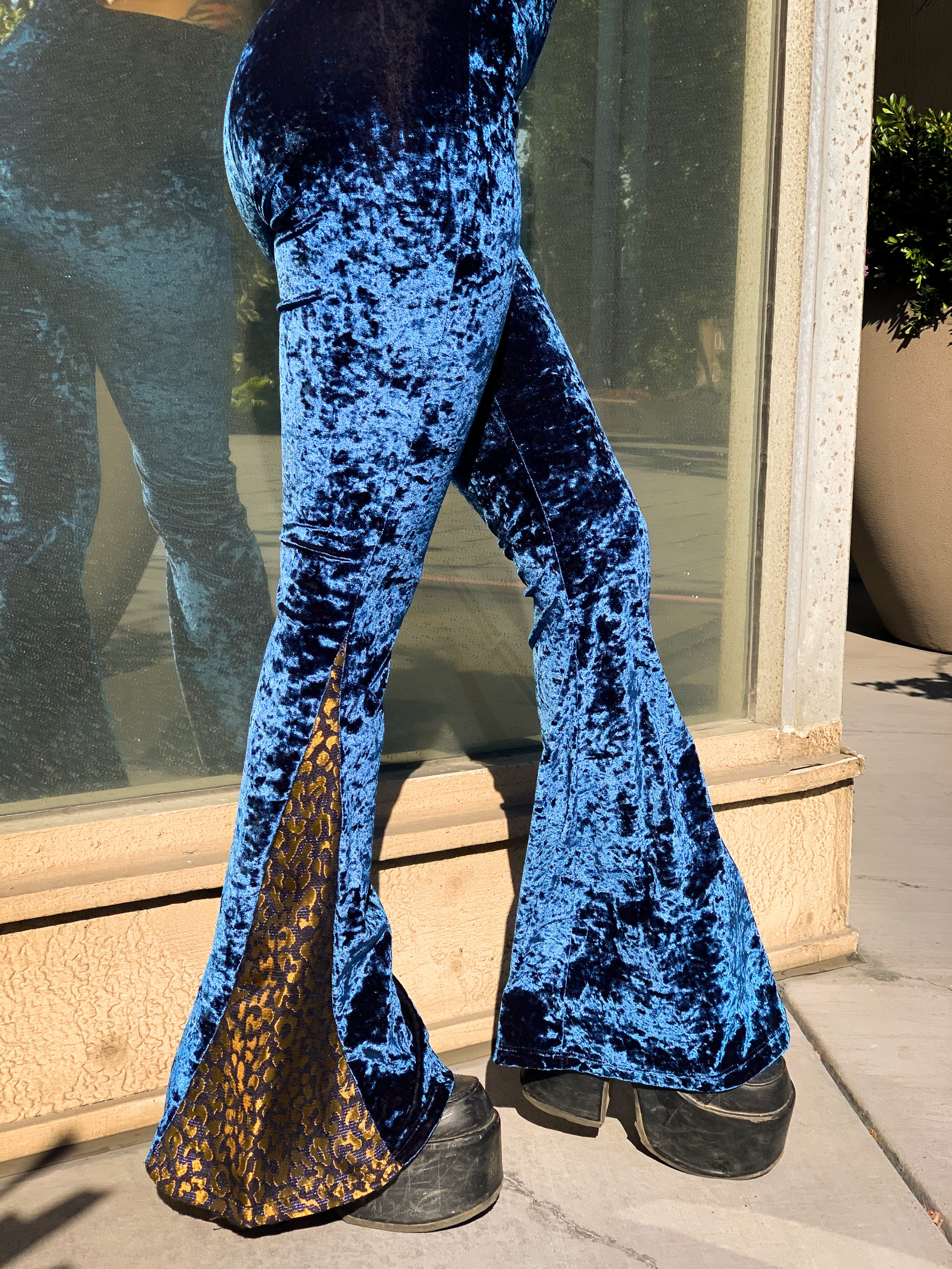 Blue Crushed Velvet Flare Pants – Poppy California Shop