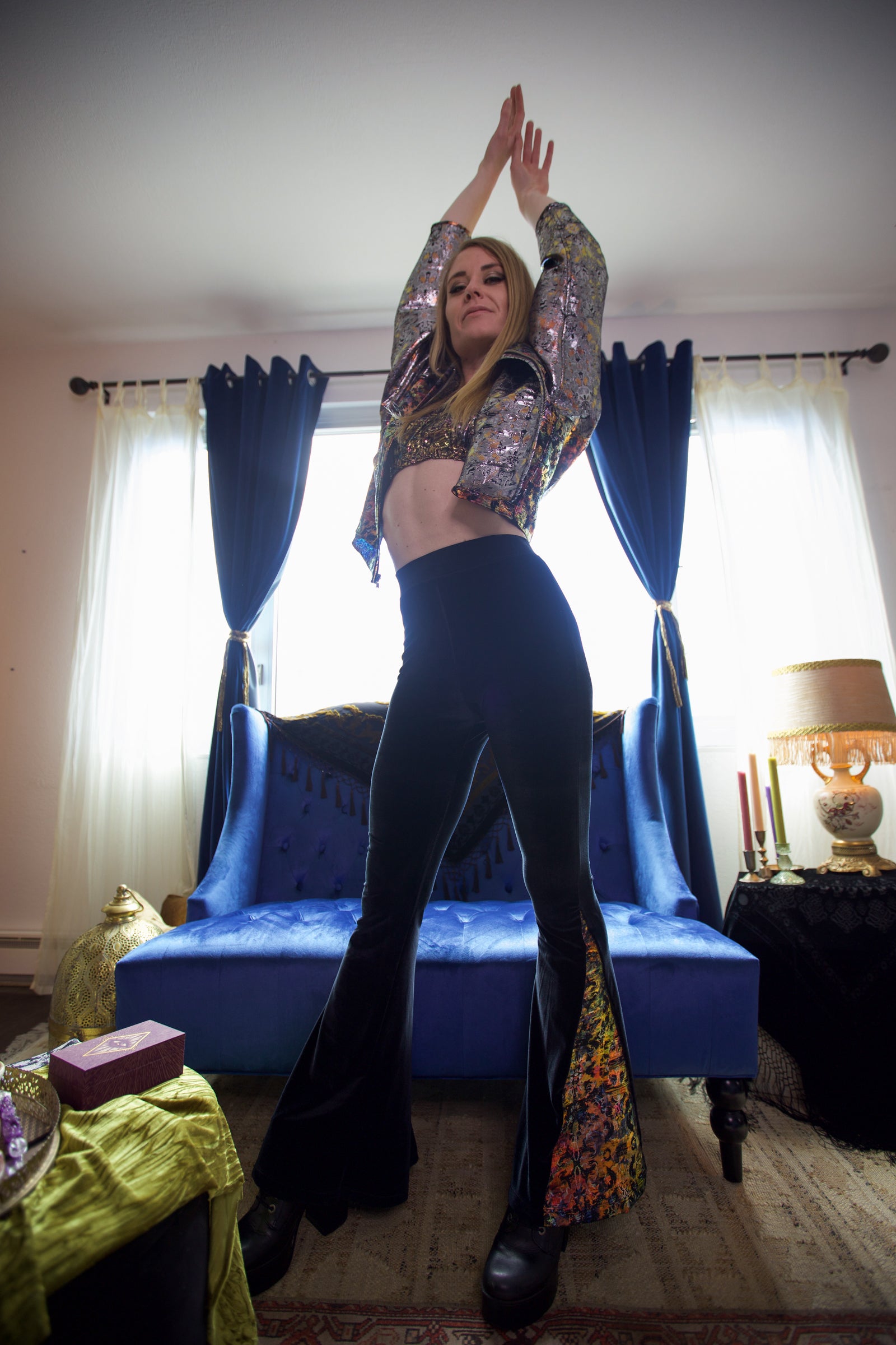 Black High Waist Crushed Velvet Flare Pants – Poppy California Shop